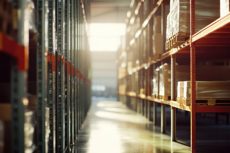 A Large Warehouse Filled with Many Shelves and Storage Containers Stock ...