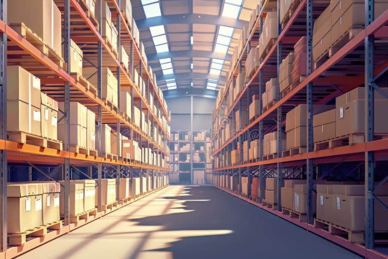 A Large Warehouse Filled with Many Stacked Boxes Stock Photo - Image of ...