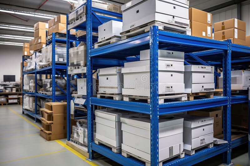 A Large Warehouse Filled with Neatly Stacked Plastic Containers and ...