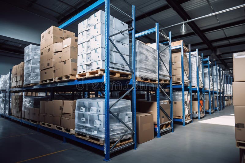 A Large Warehouse Filled with Neatly Stacked Plastic Containers and ...