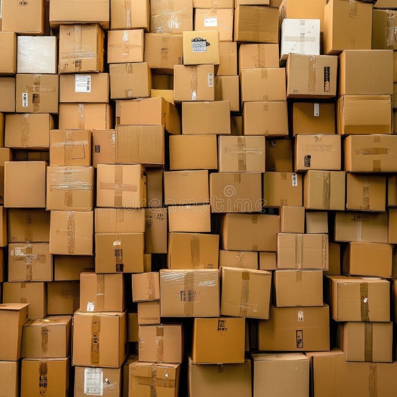Stacked Cardboard Boxes Filling a Warehouse Space during the Day Stock ...