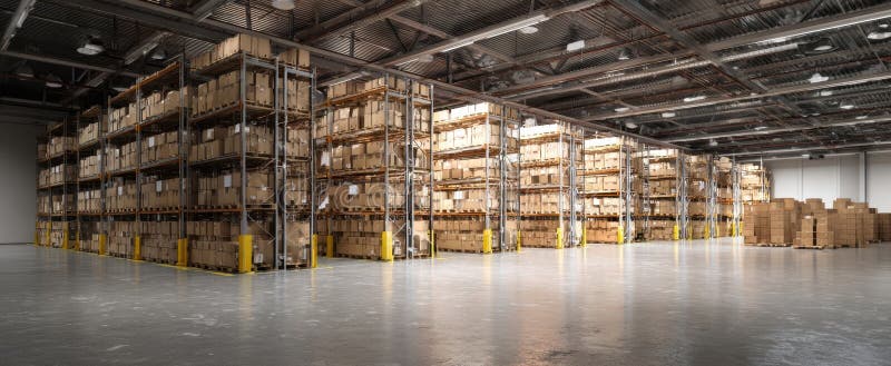 The Large Warehouse Filled with Organized Boxes on Shelves for ...