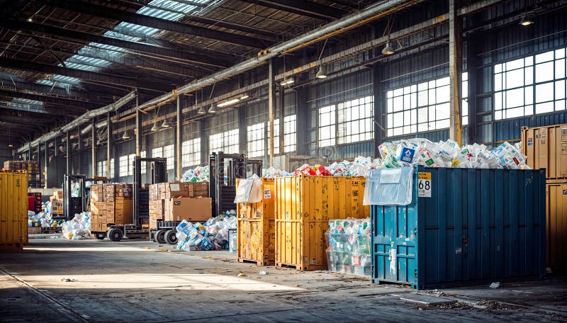A Large Warehouse is Filled with Recycling Materials There are Many ...