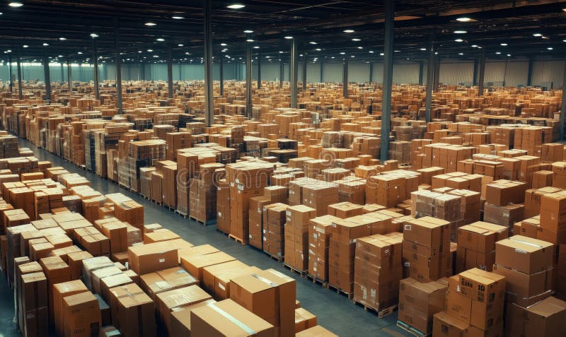 Large Warehouse Filled with Stacked Cardboard Boxes and Organized ...