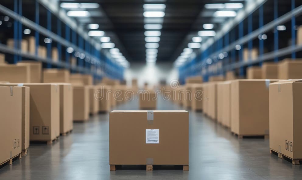 Large Warehouse Filled with Stacked Cardboard Boxes in Organized Rows ...