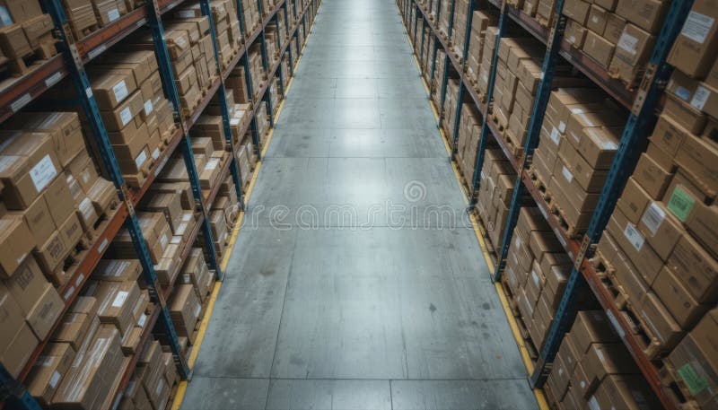 Large Warehouse Filled with Stacked Cardboard Boxes on Shelves ...