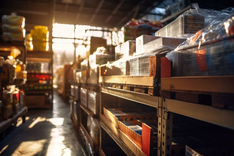 A Large Warehouse Filled with Stacks of Boxes, Showing a Bustling ...