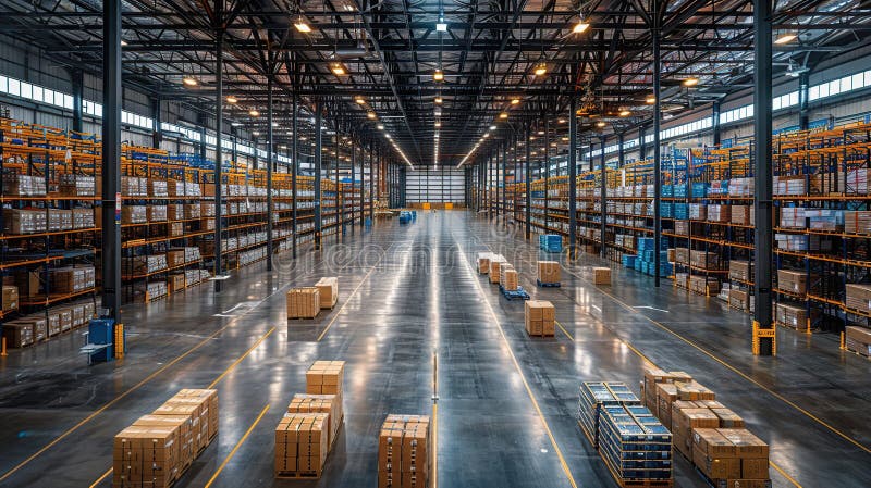 Large Warehouse Full of Shelves with Boxes Stock Illustration ...