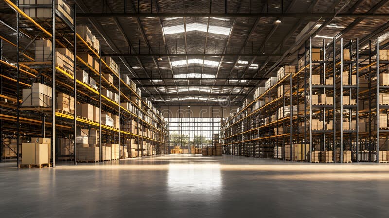 A Large Warehouse with High Ceilings and Rows of Shelves Stacked with ...