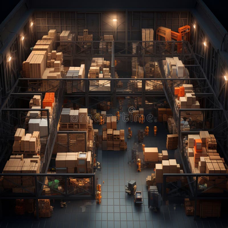 Large Distribution Warehouse, Complex Layout of Aisles, Shelves and ...