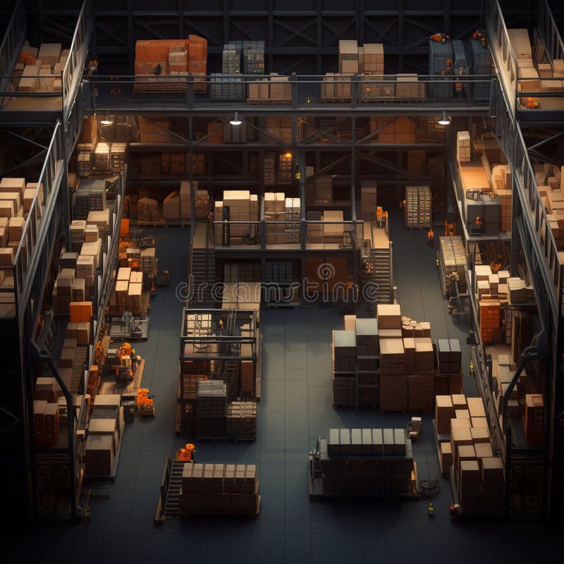 Large Distribution Warehouse, Complex Layout of Aisles, Shelves and ...