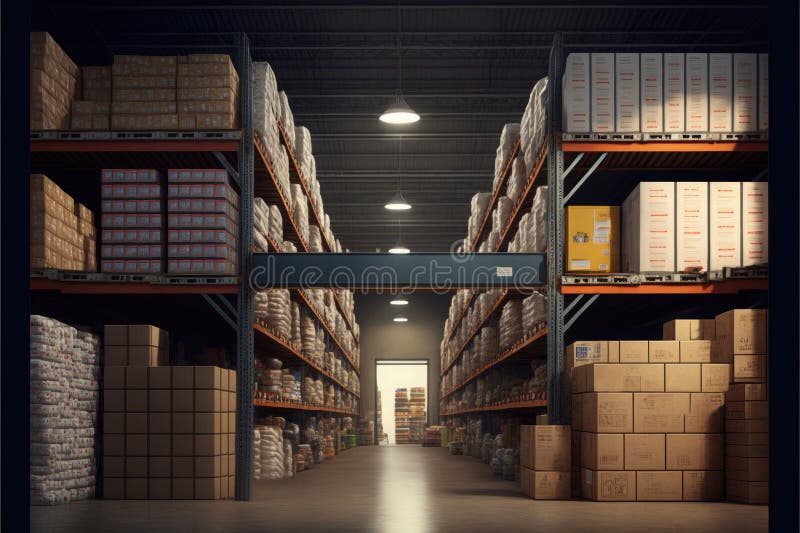 Large Warehouse Inside, Boxes are on the Shelves. Stock Illustration ...