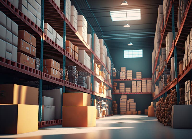 Large Warehouse Inside, Boxes are on the Shelves. Stock Illustration ...
