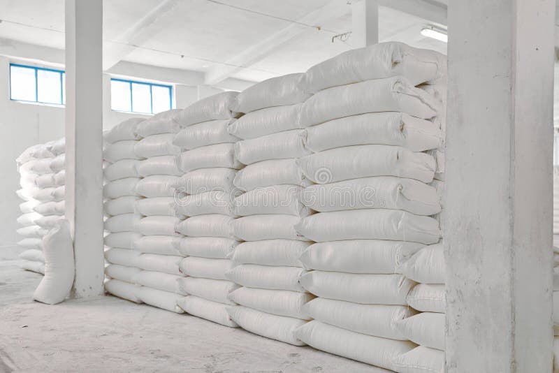 Warehouse Filled with Stacked Wheat Flour Bags for Storage and ...