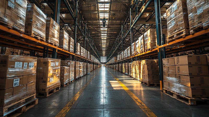 Large Warehouse Interior Organized Shelves Full Boxes Pallets Stock ...