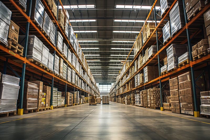 Large Warehouse Interior with High Ceiling and Grid-like Light-colored ...