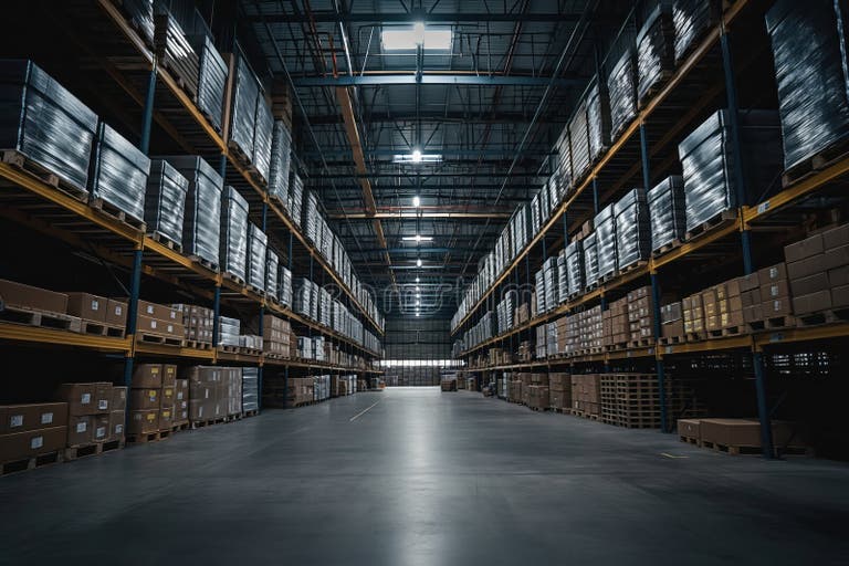 Large Warehouse Interior with High Ceiling, Grid-like Pattern of White ...