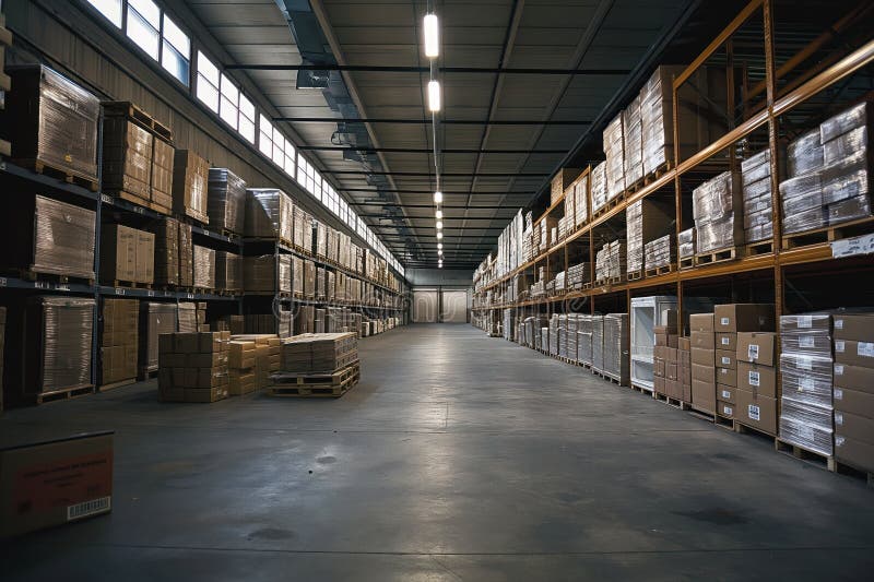 Large Warehouse Interior with High Ceiling and Long Floor. Various ...