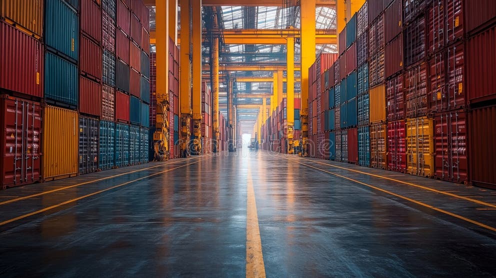 Large Warehouse Interior with Organized Cargo Containers and Clear ...