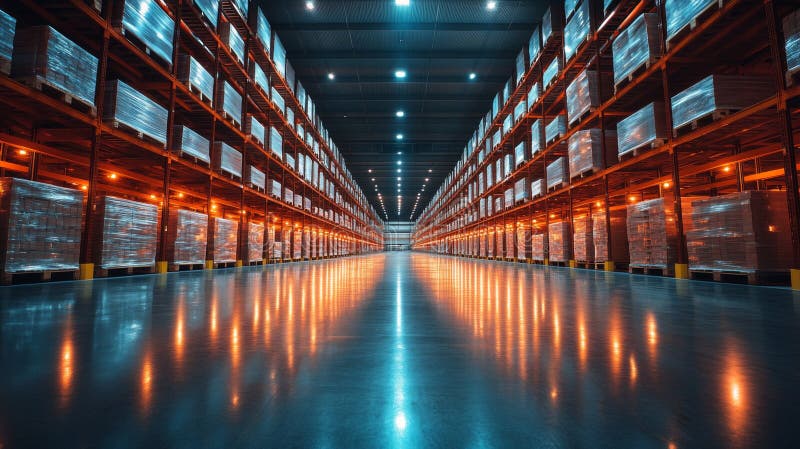 Large Warehouse Interior with Organized Storage Space and Illuminated ...