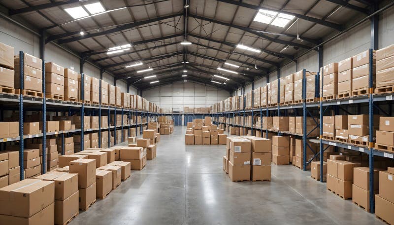 Large Warehouse Interior with Shelving Units and Boxes Stock ...