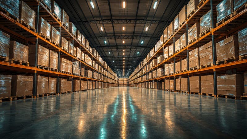 Large Warehouse Interior Showcasing Organized Rows of Pallets Stacked ...