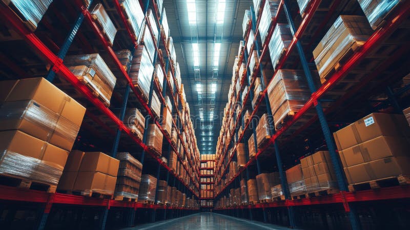 Large Warehouse Interior Showcasing Rows of Storage Racks Filled with ...