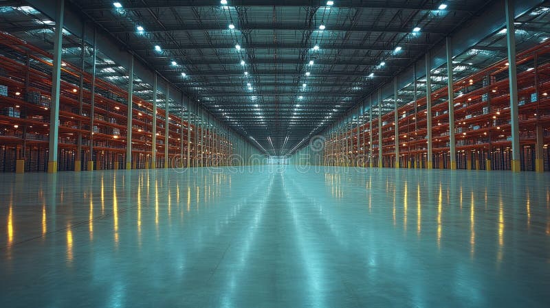 Large Warehouse of Logistics Center with High Racking. Large Warehouse ...