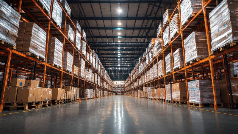 Large Warehouse of Logistics Center with High Racking. Large Warehouse ...