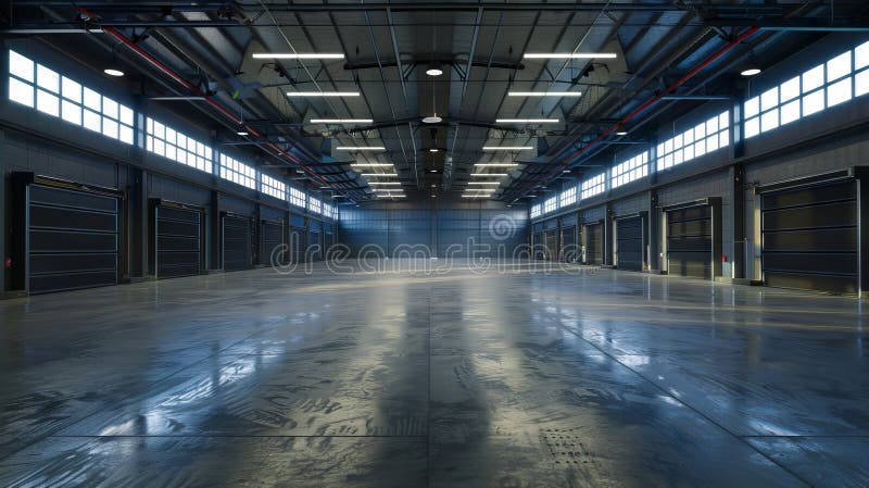 A Large Warehouse with Lots of Windows and Doors Stock Photo - Image of ...