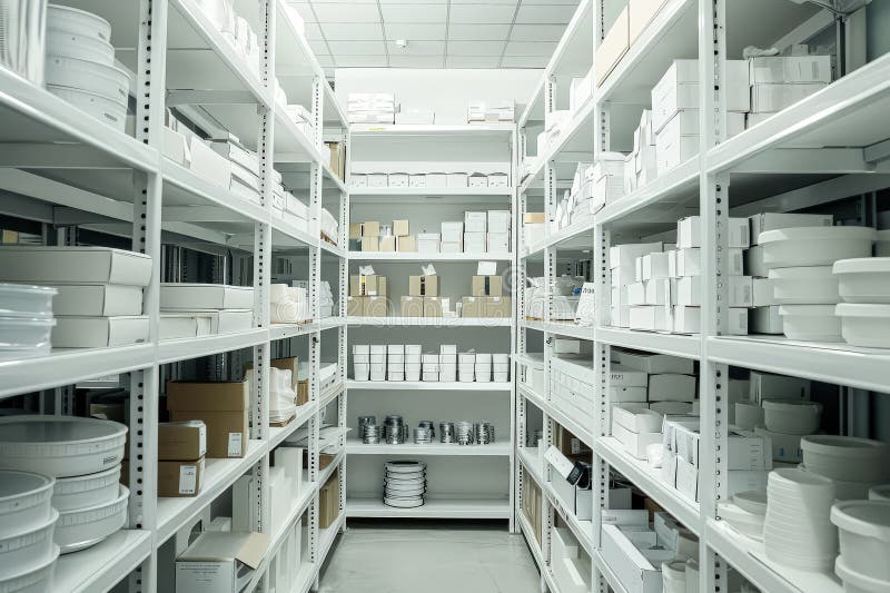 Large Warehouse with Many Boxes on the Shelves. Stock Image - Image of ...