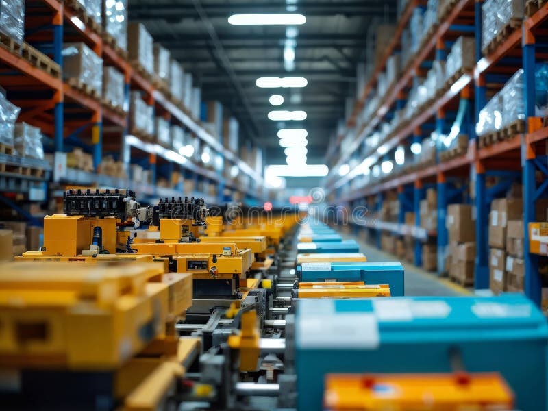 Large Warehouse with Many Goods and Shelves. 3D Image. Industrial in ...