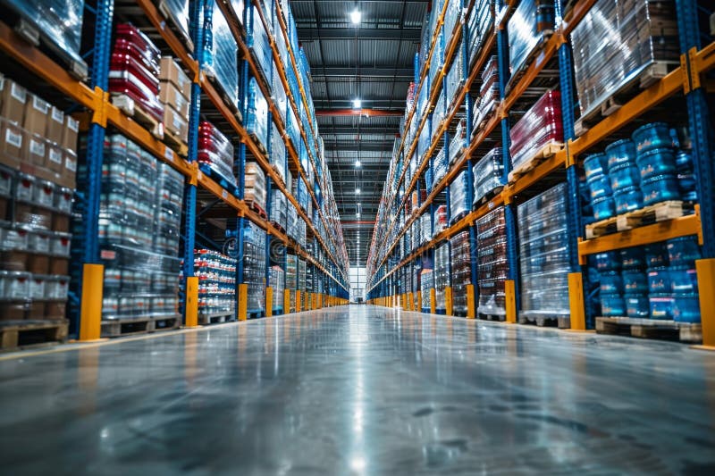 A Large Warehouse with Many Shelves and Boxes Stock Image - Image of ...