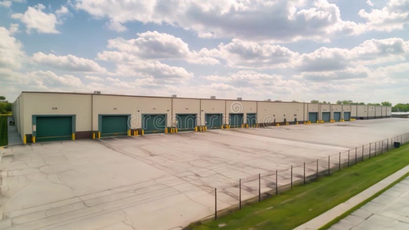 Large Warehouse with Multiple Loading Docks in Industrial Area Stock ...