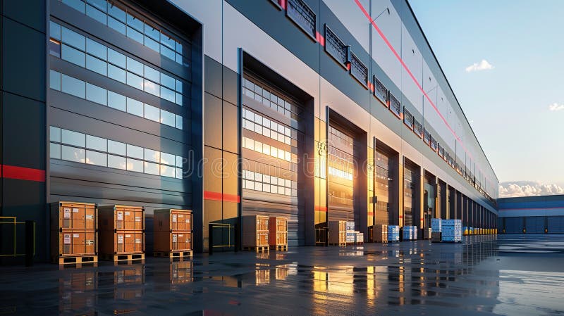 Large Warehouse with Multiple Loading Docks Stock Illustration ...