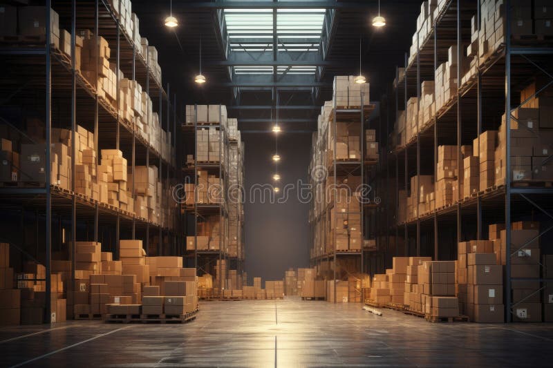 Boxes, Parcels on Racks in a Warehouse. Generative AI Stock Photo ...
