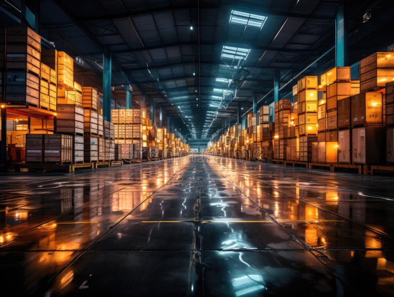 A Large Warehouse with Multiple Stacks of Boxes, Parcels, and ...