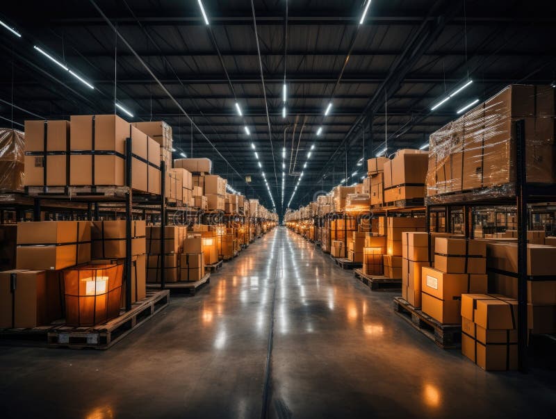 A Large Warehouse with Multiple Stacks of Boxes, Parcels, and ...