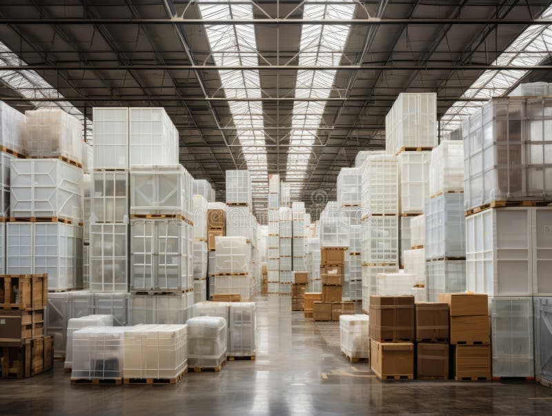 A Large Warehouse with Multiple Stacks of Boxes, Parcels, and ...