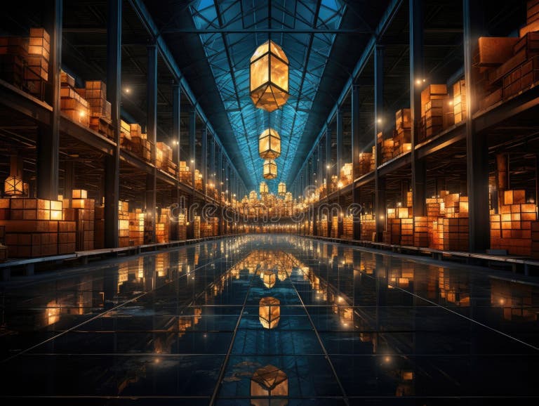 A Large Warehouse with Multiple Stacks of Boxes, Parcels, and ...