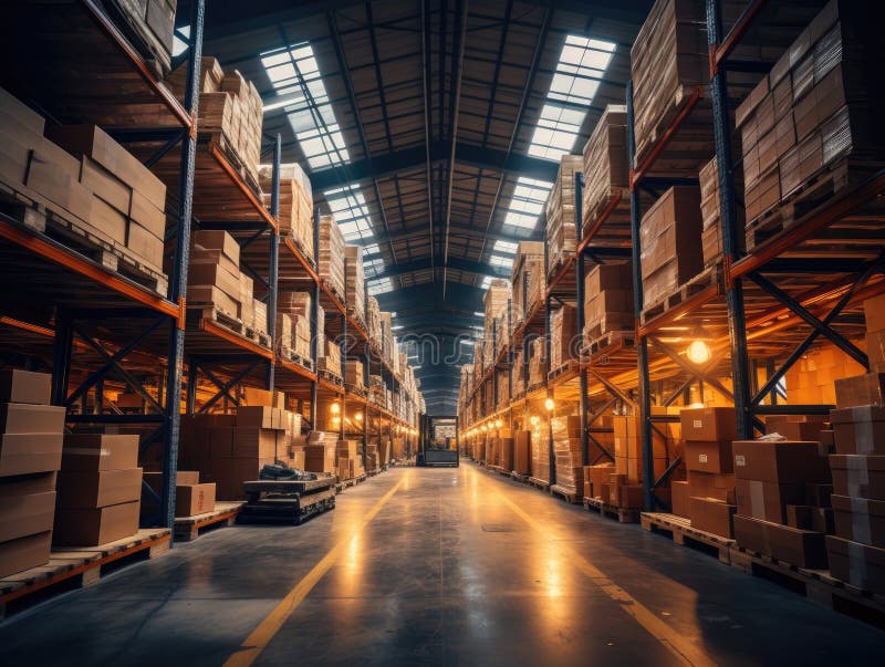 A Large Warehouse with Multiple Stacks of Boxes, Parcels, and ...