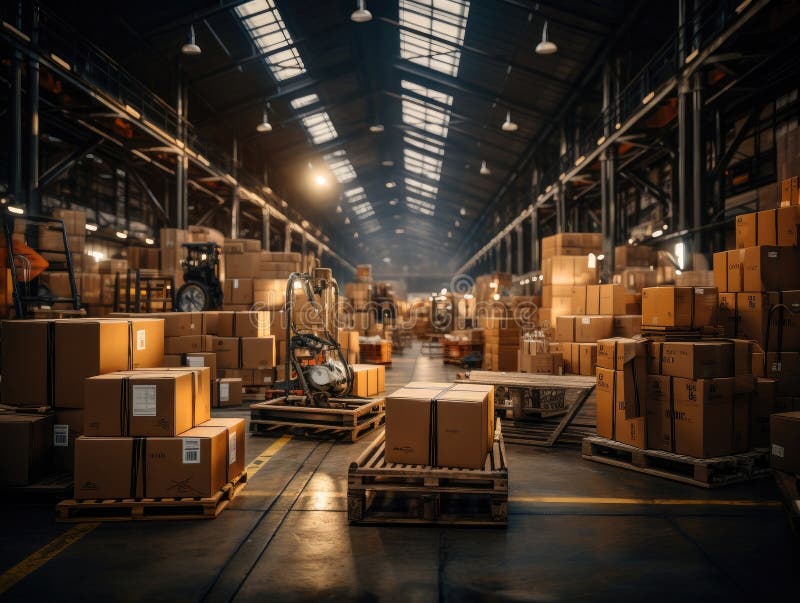 A Large Warehouse with Multiple Stacks of Boxes, Parcels and ...