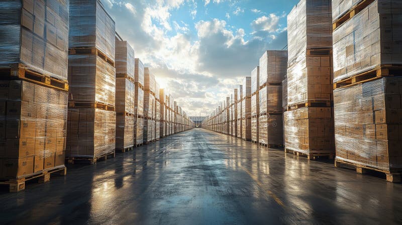 Large Warehouse with Organized Pallets Ready for Distribution during ...