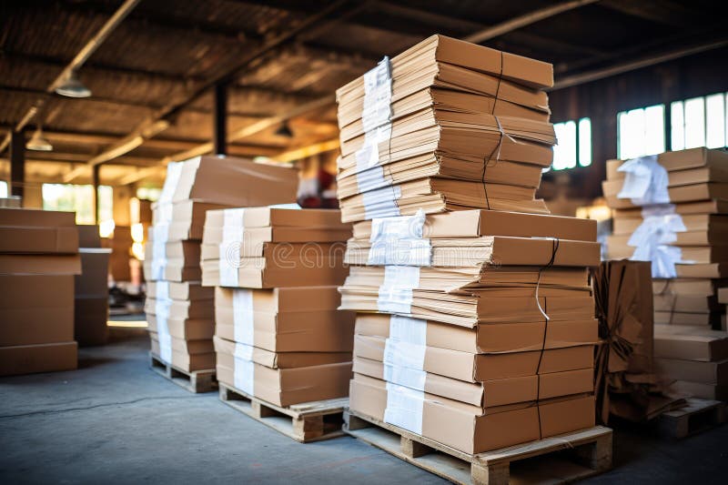 Large Warehouse with Piles of Cardboard Boxes and Papers. Waste Paper ...
