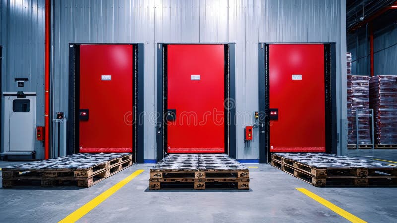 Storage Building with Red Doors Stock Image - Image of estate, delivery ...