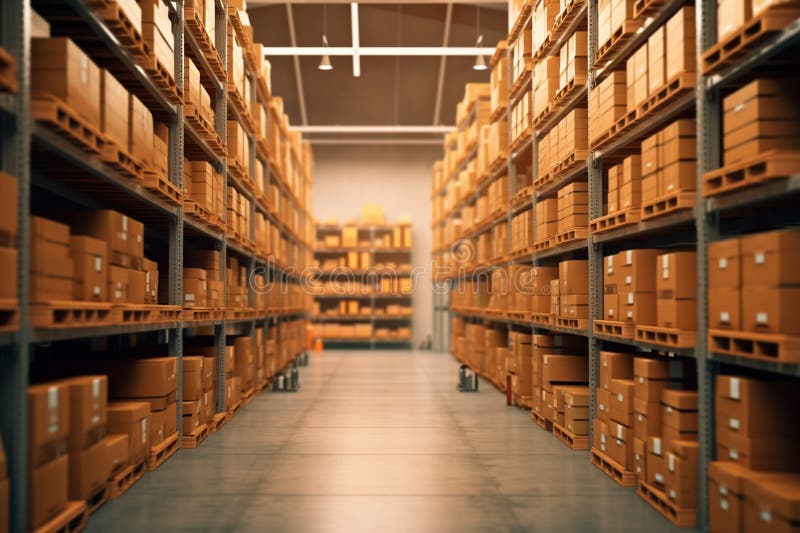 A Large Warehouse with Rows of Boxes. 3d Rendering Toned Image Stock ...