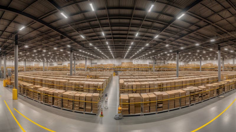 Large Warehouse with Rows of Boxes. Stock Illustration - Illustration ...