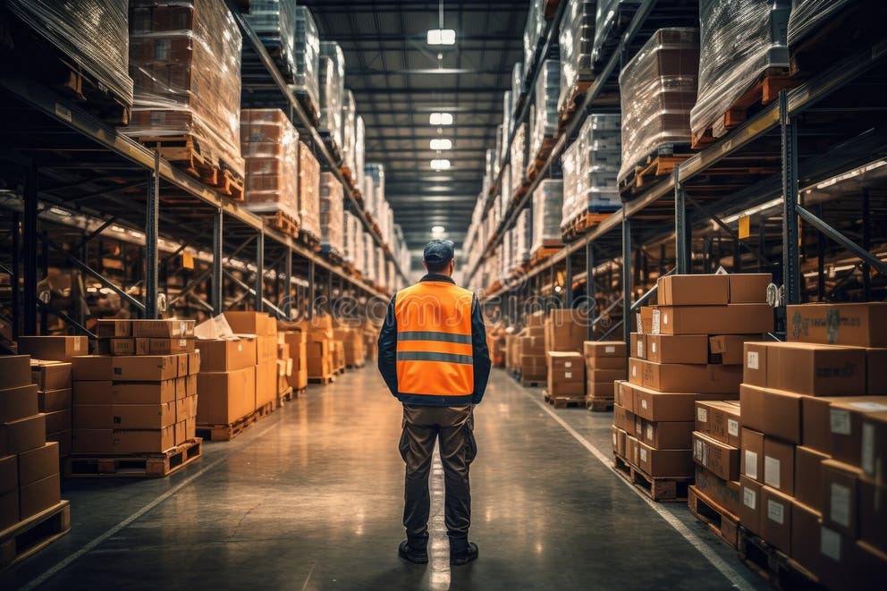 A Large Warehouse with Rows of Multiple Stacks of Boxes and Merchandise ...