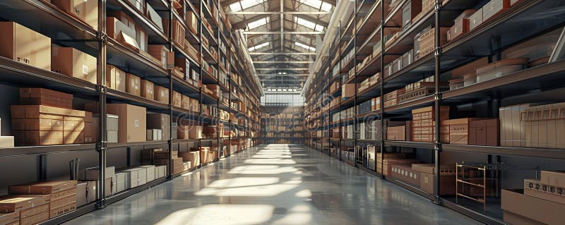 Large Warehouse with Shelves of Boxes and Containers Stock Image ...