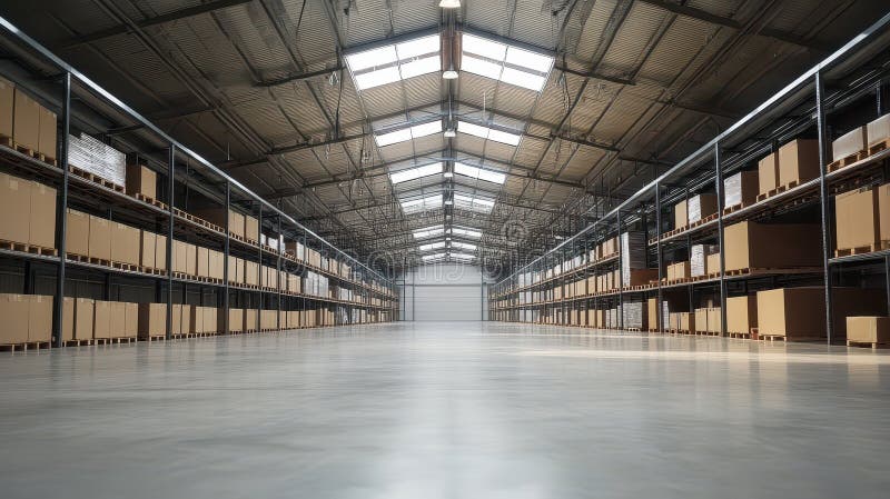 Large Warehouse with Shelves and Boxes Stock Photo - Image of ...